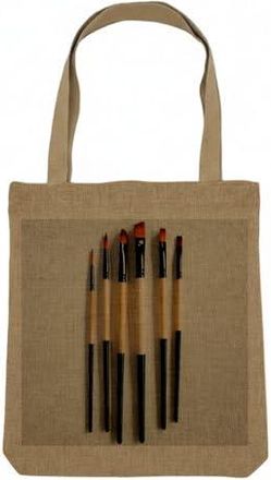 Fabulous Sac Shopping Tote Bag Aspect Lin - Assortiment de Pinceaux Peinture Artistes Loisirs Cr&eacute;atifs - Sac de Courses Toile Epaisse 360g Beige Naturel Cabas 