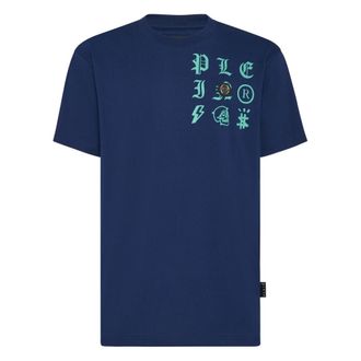 Philipp Plein Homme, Tops, Bleu, Taille: L T-Shirt Col Rond Gothique