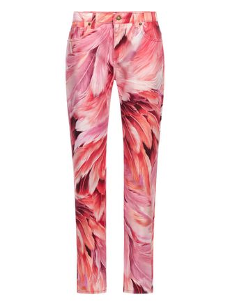Roberto Cavalli Jeans mit Feder-Print - Rosa