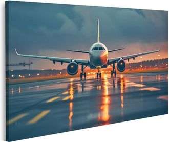 Islandburner Bild auf Leinwand Flugzeug startet bei Nacht von der Landebahn Bilder Wandbilder Poster JEBE-1P