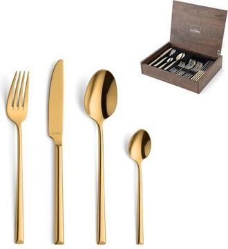 Amefa METROPOLE Besteck Set 24-teilig PVD gold | Mit Besteckbox | Besteckset 6 Personen | Besteck rostfrei | 18/10 Edelstahl hochglanzpoliert | Dezent abges