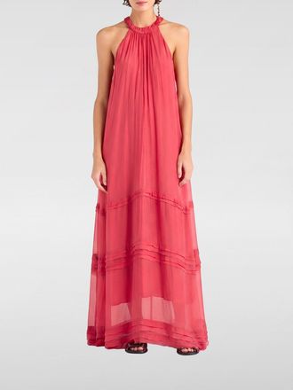 Momoni Robe longue en m&eacute;lange de soie &agrave; col am&eacute;ricain et &eacute;paules d&eacute;nud&eacute;es