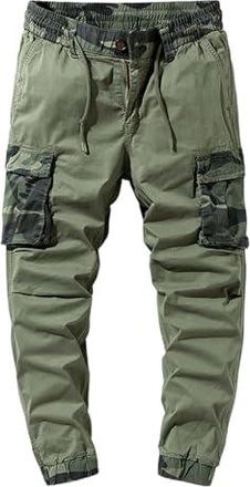 Generic Pantalon cargo pour homme style japonais d&eacute;contract&eacute; avec plusieurs poches, coupe d&eacute;contract&eacute;e, cheville courte pour un usage quotidien, vert militair