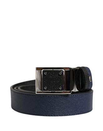 Dolce & Gabbana Men Blue Calfskin Leather Square Buckle Belt Calf