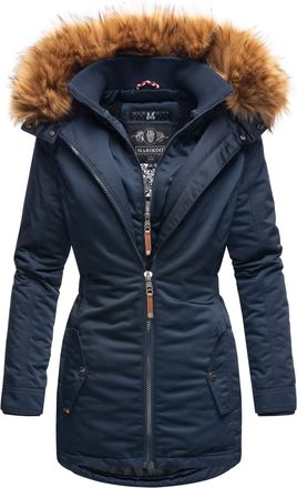 Marikoo Damen Winter Jacke Stepp Parka Mantel Winterjacke warm gef&uuml;ttert Kunstpelz SANAKOO S-XXL (XS, Navy)