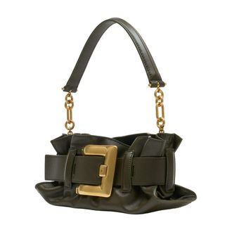 Balmain Womens Anthem Shoulder Bag Green Calfskin