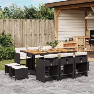 vidaXL Vidaxl - Ensemble &agrave; manger de jardin 11 pcs coussins noir r&eacute;sine tress&eacute;e