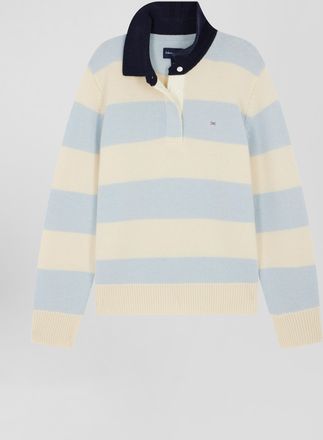 Eden Park Pull Col Polo En Laine Et Cachemire Ray&eacute; Bleu Et &Eacute;cru