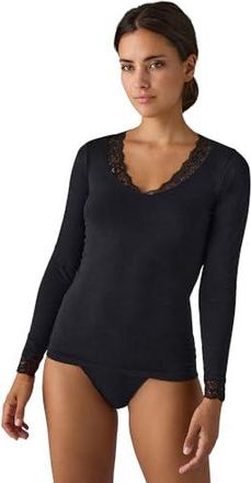 Ysabel Mora T-shirt &agrave; manches longues en dentelle coton pour femme, Noir, XXL