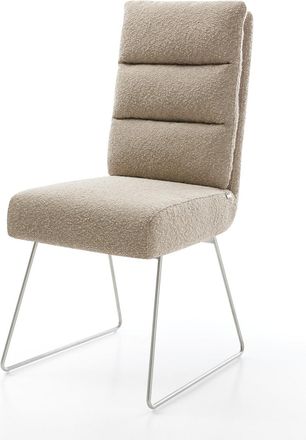DELIFE Esszimmerstuhl Pela-Flex Boucl&eacute; Schlamm Kufengestell Edelstahl Taschenfederkern, Esszimmerst&uuml;hle
