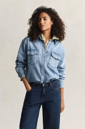 GANT Damen Relaxed Fit Jeansbluse (40) MID Blau WORN IN