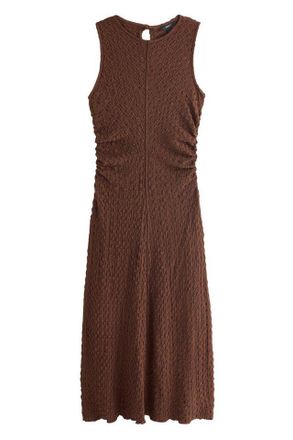 Next Maxikleid &Auml;rmelloses strukturiertes Midikleid, Raffdetails (1-tlg)