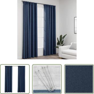 vidaXL Vorhanghaken - Verdunkelungsvorh&auml;nge Haken Leinenoptik 2 Stk. Blau 140x245cm