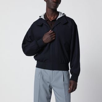 Prada Jacke mit Kapuze aus marineblauer Wolle