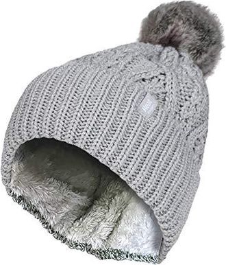 Heat Holders Femme Fantaisie Tricot Chaud Hiver Slouch Bonnet Beanie avec Pompon (One Size, Light Grey (Solna))