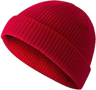 Generic Bonnet dhiver chaud unisexe en tricot chaud classique avec doublure en polaire - Bonnet de ski doux et chaud, 01 - Rouge, taille unique