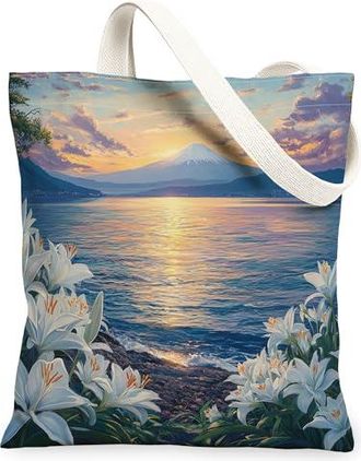 Generic Sac fourre-tout en toile r&eacute;utilisable pour le shopping 33 x 38,1 cm, motif fleurs de mer, montagne, sac d&eacute;picerie r&eacute;utilisable pour femme, motif de vo