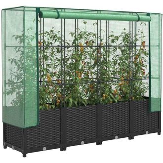 vidaXL Jardini&egrave;re sur&eacute;lev&eacute;e avec housse aspect rotin 160x40x138 cm vidaXL