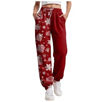 Generic Pantalon de jogging athlétique taille haute pour femme, pantalon dentraînement sur le thème de Noël, pantalon dentraînement avec poches et cordon de s