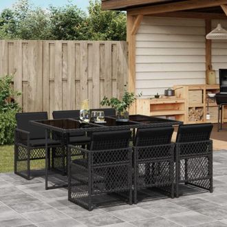 vidaXL vidaXL Ensemble &agrave; manger de jardin coussins 7 pcs noir r&eacute;sine tress&eacute;e