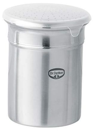 Dr. Oetker Puderzuckerstreuer fein, K&uuml;chenhelfer aus hochwertigem Edelstahl, zum dekorativen und schnellen Best&auml;uben, gro&szlig;es F&uuml;llvolumen, inklusive Schutzdeckel,