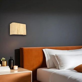 Opviq Stylish Wall Lamp with Metal Body & Bamboo Cap, Oak Color, 20 cm Height, 30 cm Length, E27 Socket, Max 40W, IP20 | Perfect for Modern Decor