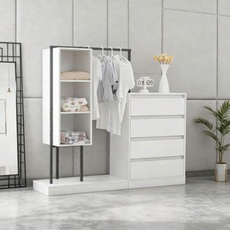 Generic Vielseitiger Schubladenschrank mit integrierter Kleiderstange - Modernes Sideboard in Weiß (140x40x135 cm) - Praktische Aufbewahrungslösung für jeden 
