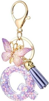 Generic Porte-cl&eacute;s en r&eacute;sine avec pendentif papillon et pompon en forme de lettre de lalphabet A Z pour sac de femme Petit portefeuille pour femme, PP16, tail
