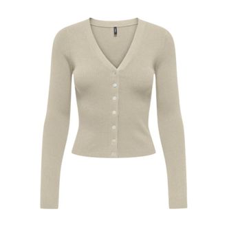 Only Only, Femme, Pulls, Beige, Taille: 42 FR Cardigan &agrave; Manches Longues Boutonn&eacute; et Col en V