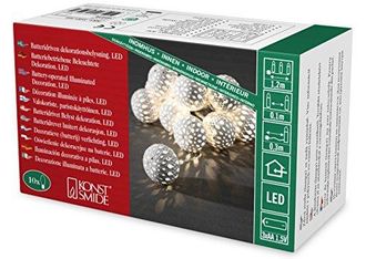 Konstsmide LED Dekolichterkette, große weiße Metallbälle, 10 warm weiße Dioden, batteriebetrieben, Innen, transparentes Kabel, 3 x AA 1.5V (exkl.) - 3157-103