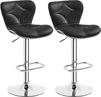 Yaheetech 2er Barhocker-Set Höhenverstellbarer Barstühle Sitzhöhe 61 cm - 82,5 cm Sitzhocker mit Rückenlehne & Fußstütze bis 136 kg Belastbar fürs Esszimmer/Caf