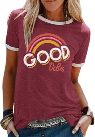 Heekpek T-Shirt Femme &Eacute;t&eacute; Chemisier Chic T-Shirts Blouse Col Rond Tops Manches Courtes T Shirt Grande Taille Coton T Shirt Imprim&eacute;, V Violet, L