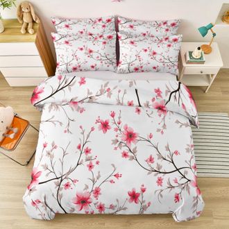 Generic Bettw&auml;sche Set Wei&szlig; Einfach Blumen Pflanzen Zweige Und Bl&auml;tter Weich Bettbezug, 3teilig - 1 Bettw&auml;sche 220 x 240 cm und 2 Kissenbezug f&uuml;r Jugendliche 