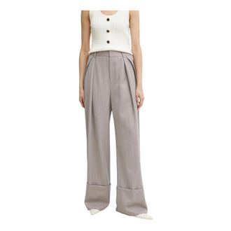 Victoria Beckham Wide Leg Turn-Up Trouser - - Trousers - Damen - Grau - S