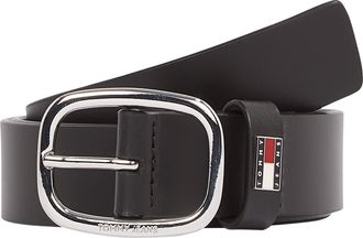 Tommy Jeans Damen Gürtel Oval Ledergürtel, Schwarz (Black), 75 cm