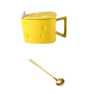 DOITOOL Keramik Kaffeetasse K&auml;seform mit Deckel und Griff Milch Joghurt Becher Vielseitig Verwendbar f&uuml;r Fr&uuml;hst&uuml;ck und B&uuml;ro Geschenk