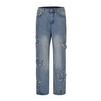 Generic Jean baggy Y2K pour homme - Coupe droite - Style hip hop - Streetwear - Coupe ample - Avec poches - Style vintage - Patchwork - Coupe droite - Confort
