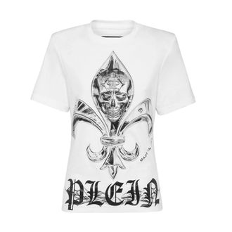 Philipp Plein Femme, Tops, Blanc, Taille: 40 FR T-Shirt Col Rond Chrome
