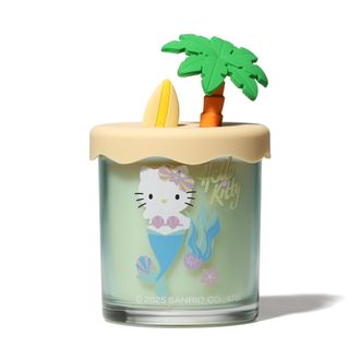 Hello Kitty Pina Colada Duftkerze - 1 Docht 213g Sommerkerze mit 35h Brenndauer, Tropischer Pina Colada Duft, Glas mit 3D Silikondeckel, Heimdekoration Geschenk