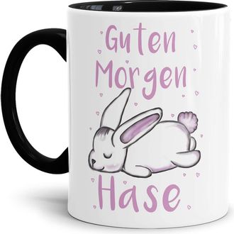 Tassendruck Oster-Tasse Guten Morgen Hase - Ostern/Witzig/Oster-Geschenk/Schön/Lustig/Innen & Henkel Schwarz