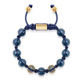 Nialaya Femme, Accessoires, Jaune, Taille: S Womens Beaded Bracelet with Blue Ceramic and Gold CZ Beads