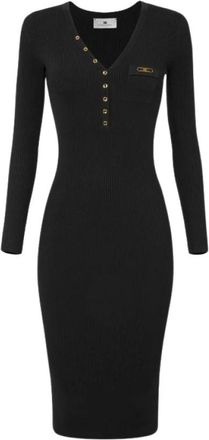 Elisabetta Franchi Femme, Robes, Noir, Taille: 44 FR Robe en maille c&ocirc;tel&eacute;e avec poche