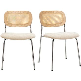 Miliboo Stoffdesign-St&uuml;hle in beige Samtoptik, Chrommetall und Rattangeflecht (2er-Set) MIRANDA