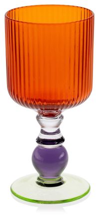 IVV retro set 2 amber glass goblets with transparent/blue/green stem and base cl-30