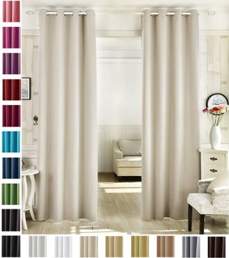 Woltu Gardinen, Vorhang für Wohnzimmer Kinderzimmer, mit Ösen, Leicht & Weich, Wärmeisolierend, 140 x 245 cm, Sand