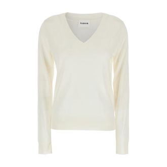P.A.R.O.S.H. Wei&szlig;er V-Ausschnitt Wollseidenpullover - - Knitwear - Damen - Wei&szlig; - L