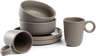 Leonardo Geschirrset ROMA 6-teilig - Frühstücks-Service für 2 Personen - je 2 Becher, Schälchen und Teller im Set - Mikrowellen- & Spülmaschinengeeignet - stap