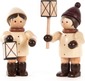 Dregeno Seiffen eG Seiffen Thiel-Figuren Mini-Laternenkinder - Natur - 2-teilig - 5 cm