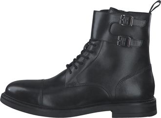 s.Oliver Herren Stiefeletten zum Schnüren aus Leder mit Schnallen, Schwarz (Black), 44 EU
