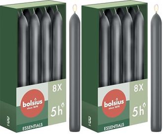 Bolsius Bolsius Glatte Stabkerzen - Anthrazit - 8 St&uuml;ck im Karton - 17 cm - L&auml;nge Brenndauer 5 Stunden - Unparf&uuml;mierte - Enth&auml;lt Nat&uuml;rliches Pflanzenwachs - O